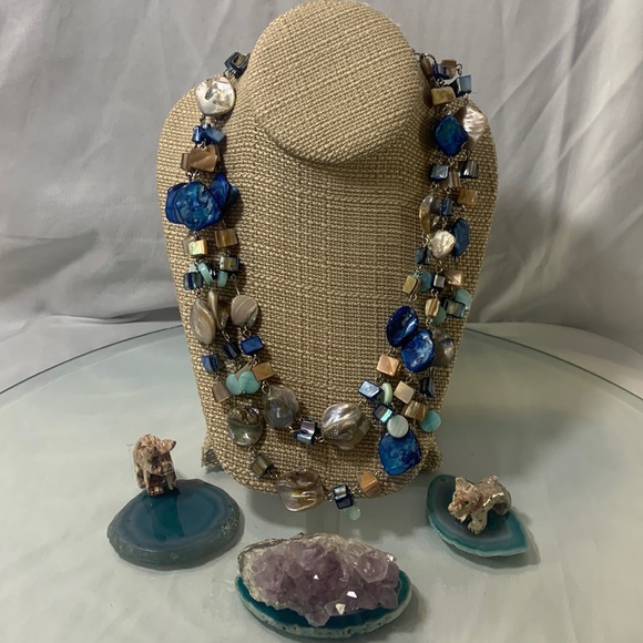 Jewelry | Vintage Triple Strand Mother Of Pearl Blue Abalone Shell ...